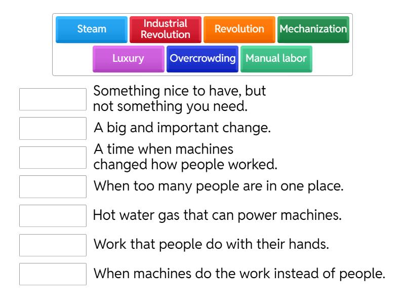 The Industrial Revolution - Vocabulary - Match up