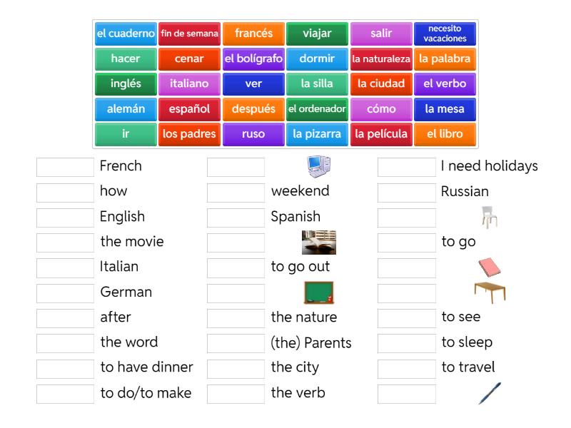 Relaciona el Vocabulario febrero-marzo - Match up