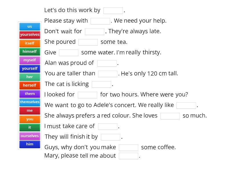 Reflexive Pronouns Fill in the Blanks - Complete the sentence