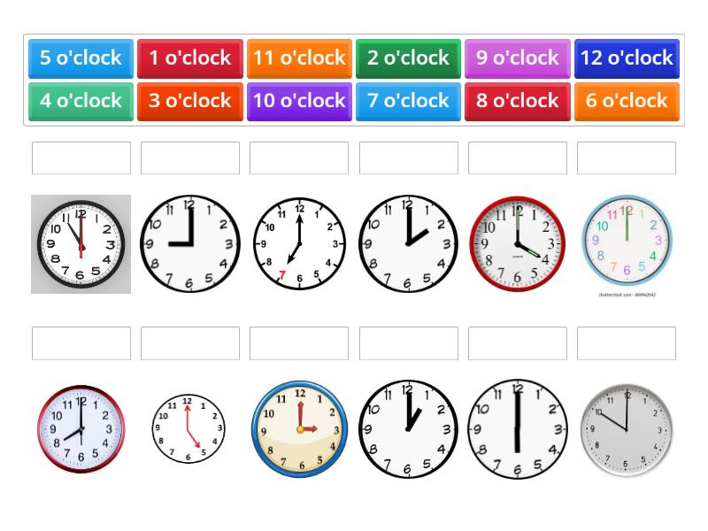 Match the hour to the clock. - Match up