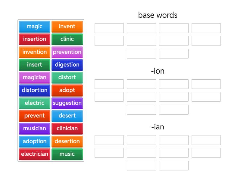 adding -ion and -ian - Group sort