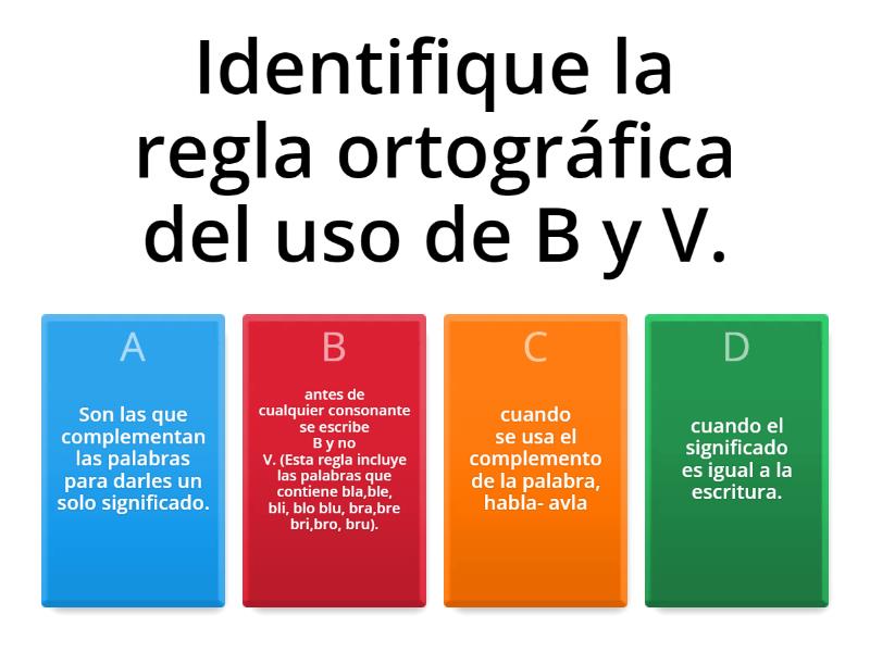 Ortografia literal uso de B y V. - Quiz
