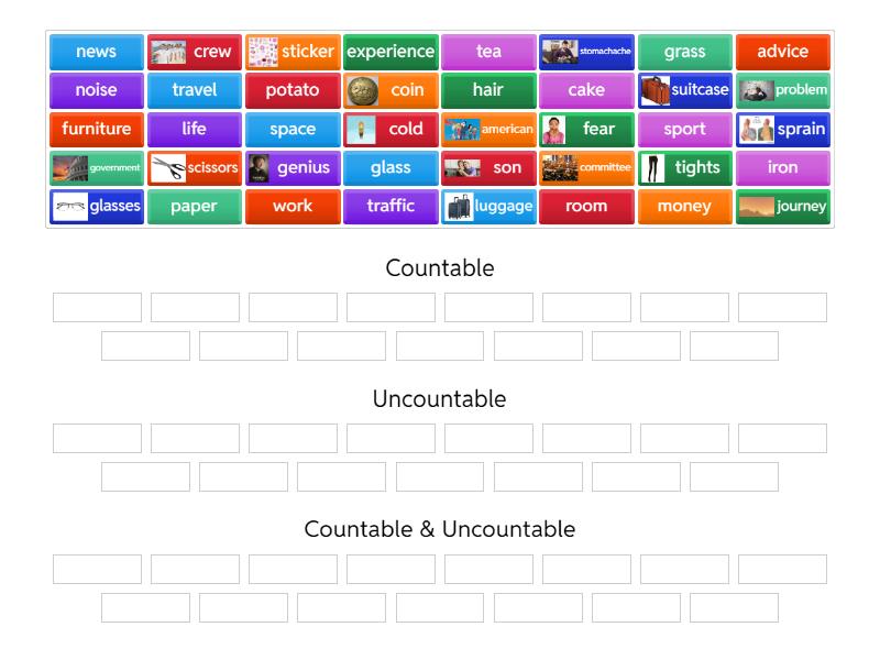 Countable and Uncountable Nouns - Group sort