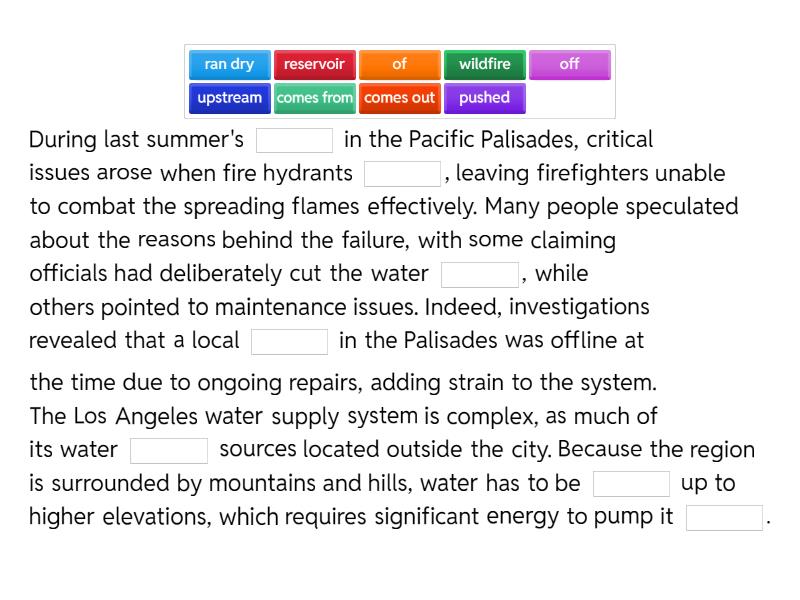 Palisades Wildfires - Vocabulary review - Complete the sentence