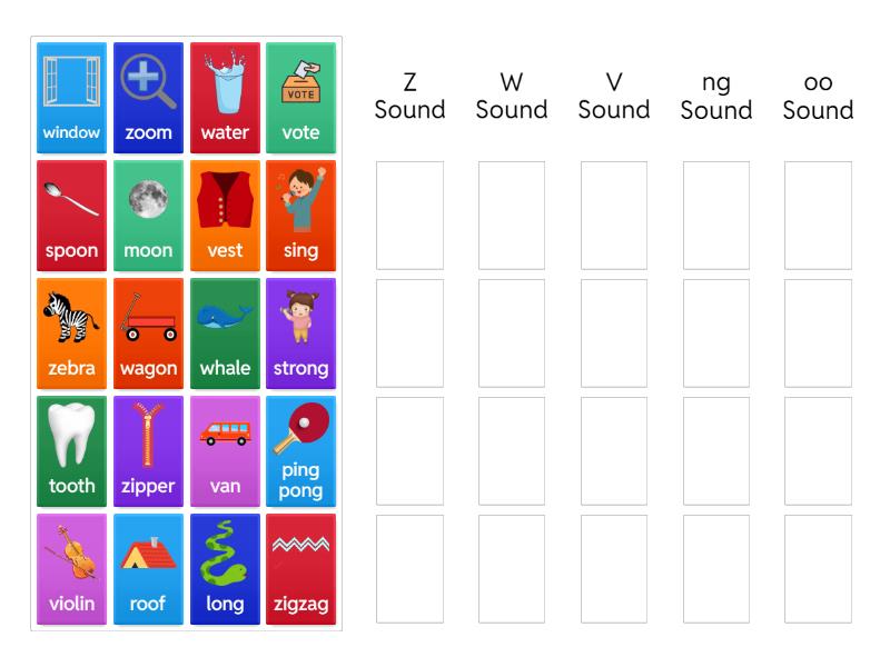 Phonics Matching Game (Z, W, ng, V, oo) - Group sort