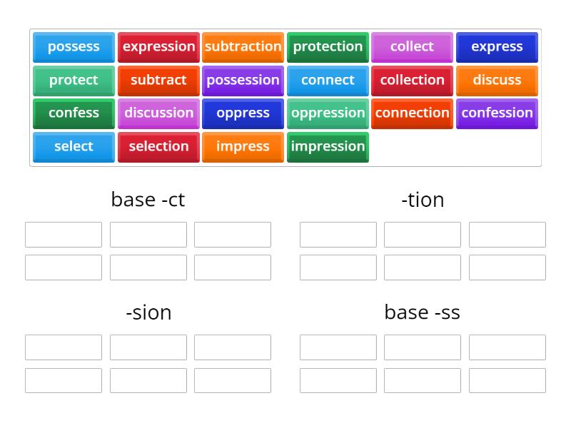 WTW- BLue- Sort 12- adding -ion to base words - Group sort