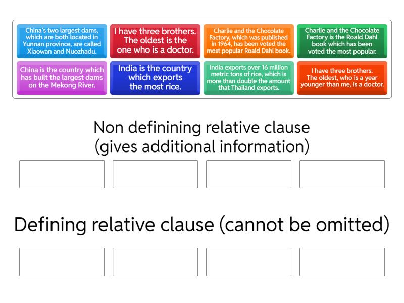 Non-defining and Defining Relative Clauses - Group sort