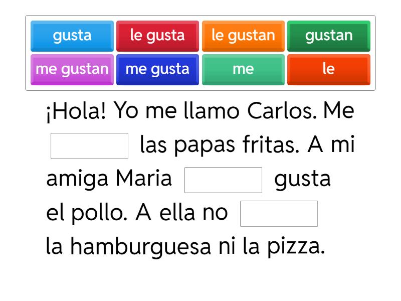 Gustar Cloze Reading - Complete the sentence