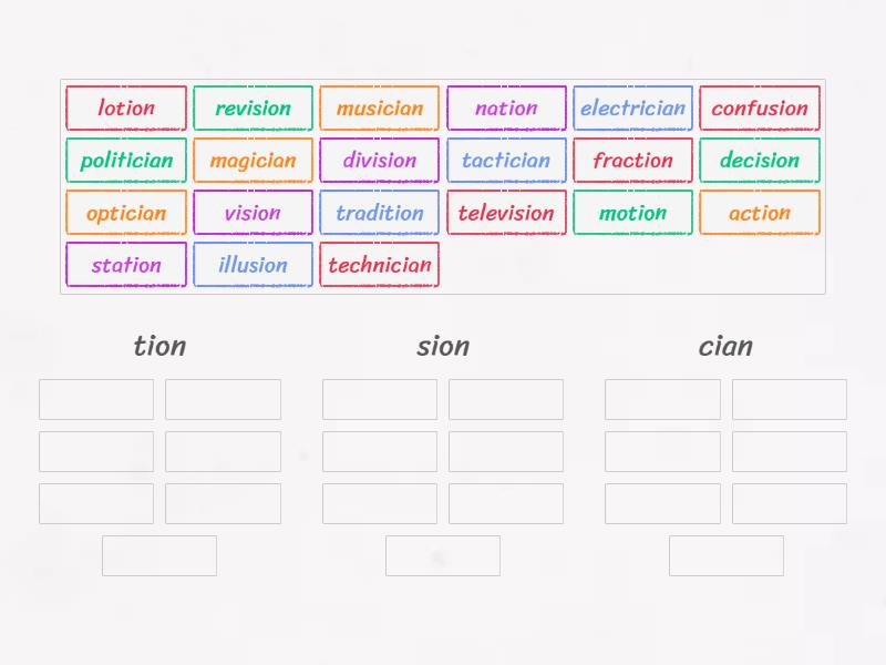 Learn phonics : tion, sion, cian - Group sort