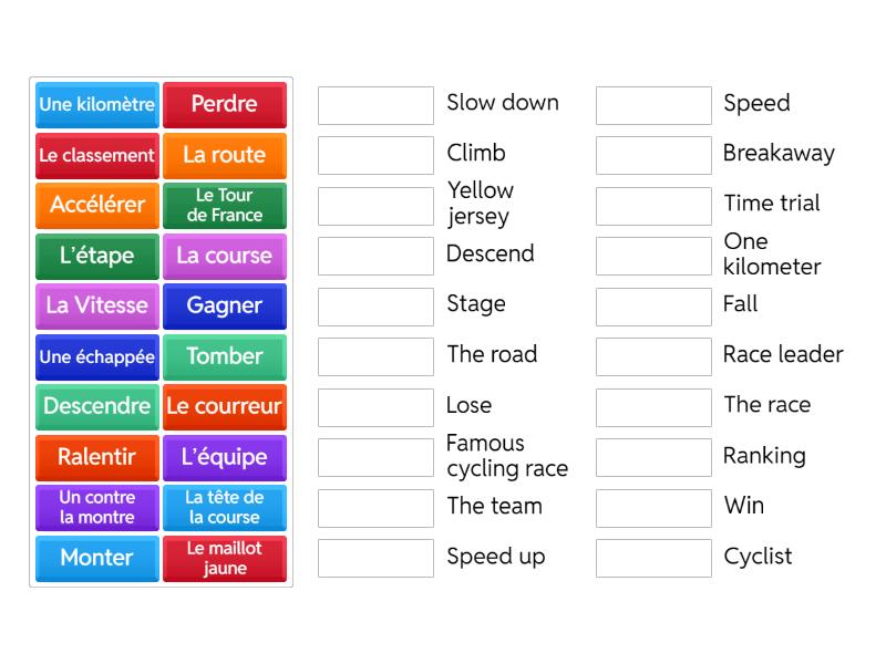 Tour de France Vocabulary - Match up