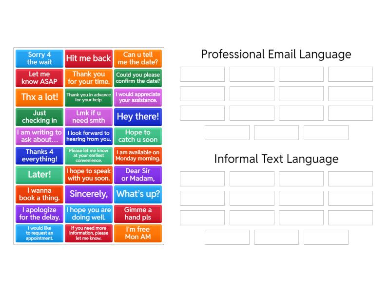 Email or Text? – Sorting Formal and Informal Language - Group sort