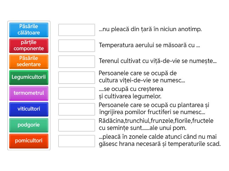 Evaluare clasa a II-a ,Modulul ,,Toamna,, - Match up
