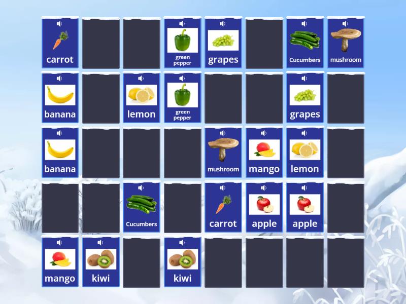 Fruit and vegetable memory game - Matching pairs