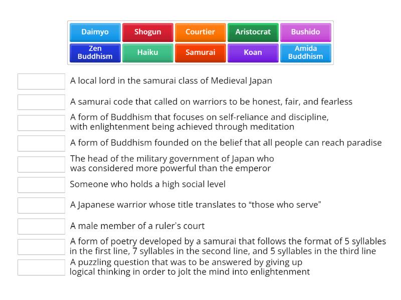 Medieval Japanese Vocab - Match up