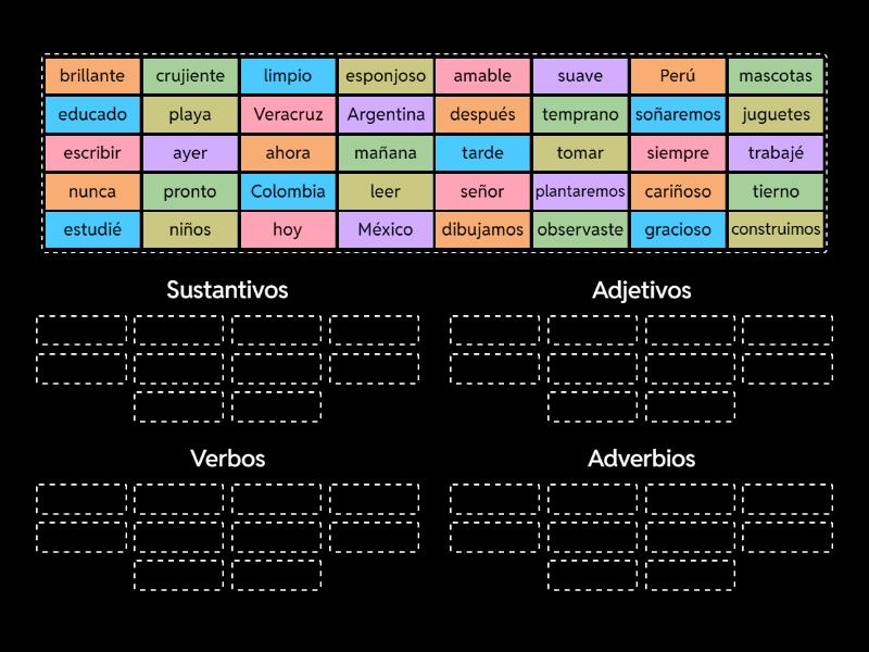 6TO Sustantivos, adjetivos, verbos y adverbios - Group sort