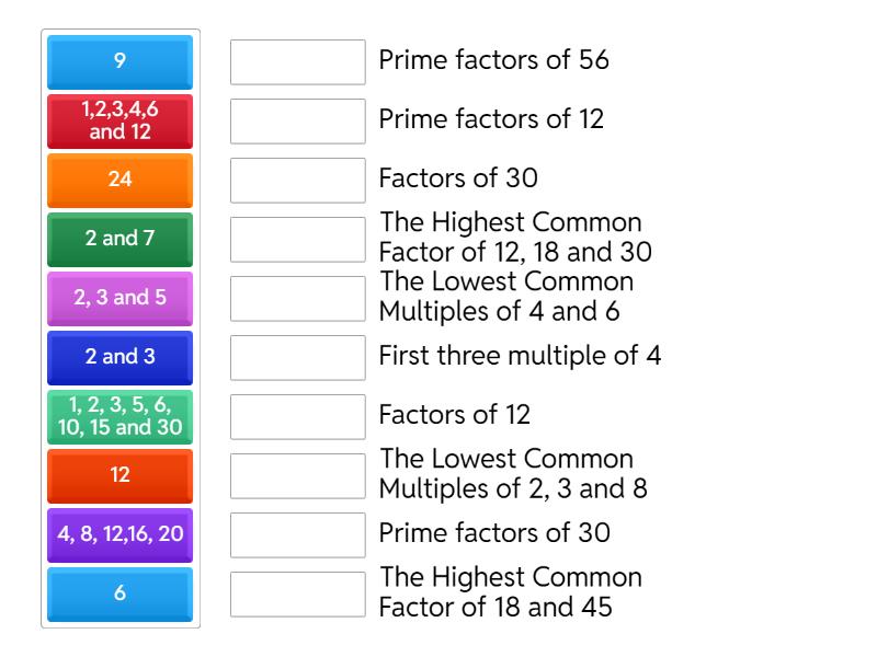 Factors And Multiples Match Up