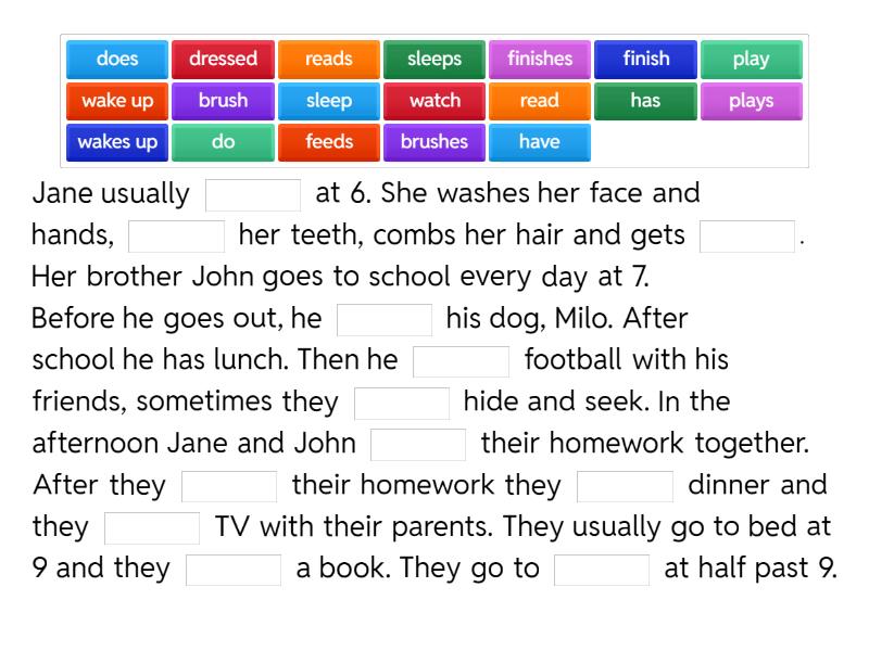 Present simple - daily routine - 3rd person singular - Complete the ...