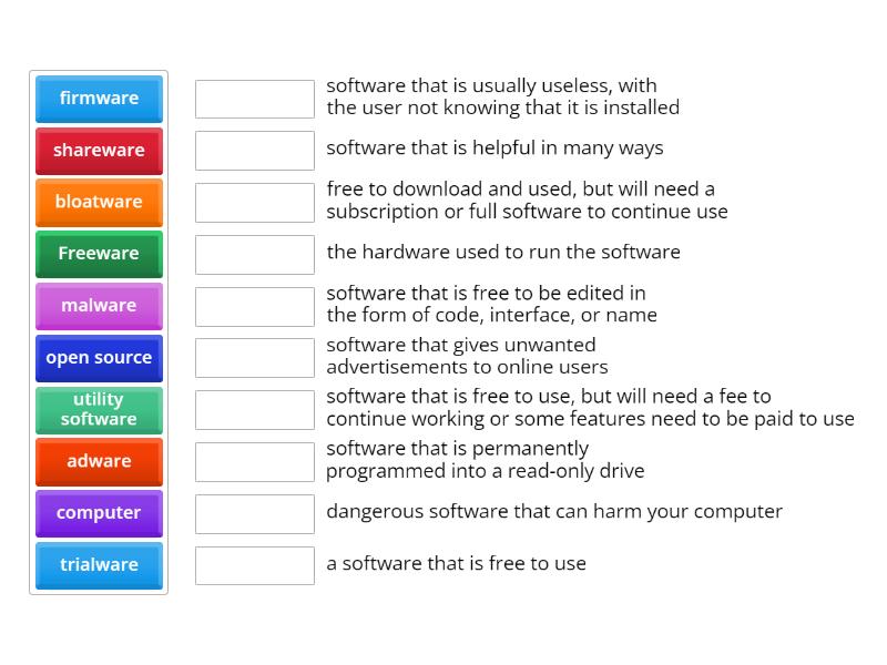 Types of Computer Software - Match up