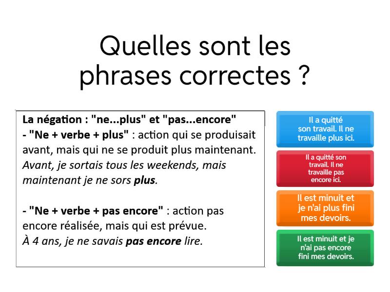 Révision : la négation : ne ... plus / ne ... pas encore - Quiz