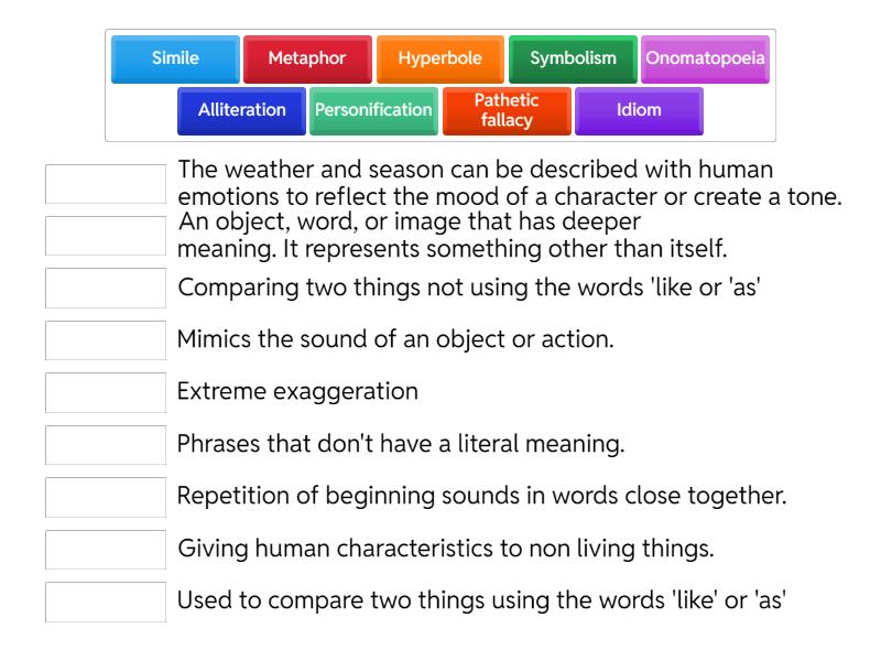Figurative Language Definitions for Setting - Match up