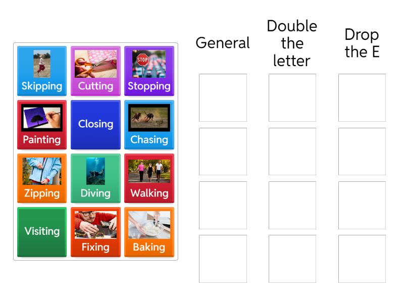 Matching Game For Action Verbs -ing - Group sort