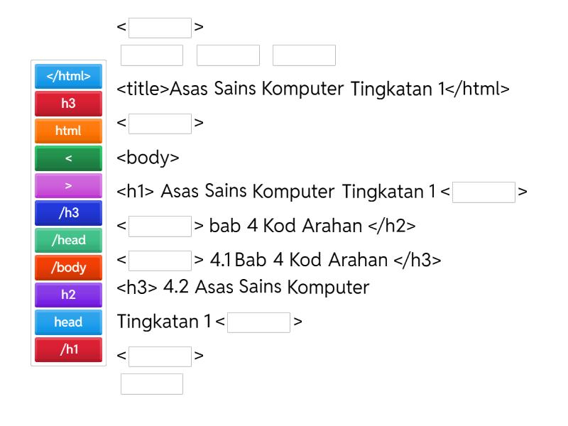 Kod Arahan HTML (Tag Asas) - Complete the sentence