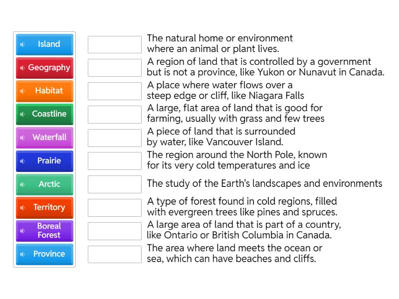 Facts about Canada's Geography - Match up