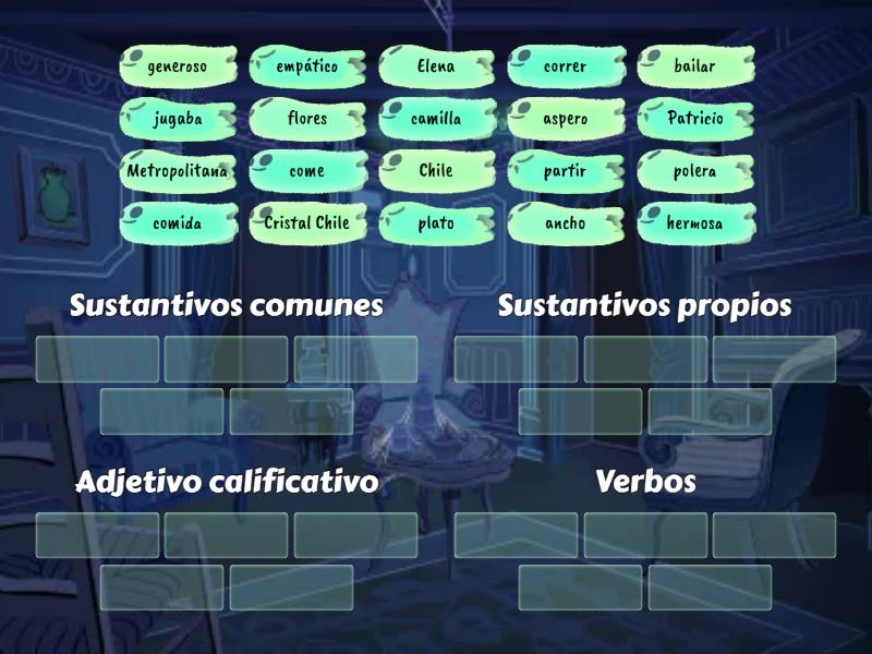 Adjetivos, verbos y sustantivos común - propio - Group sort