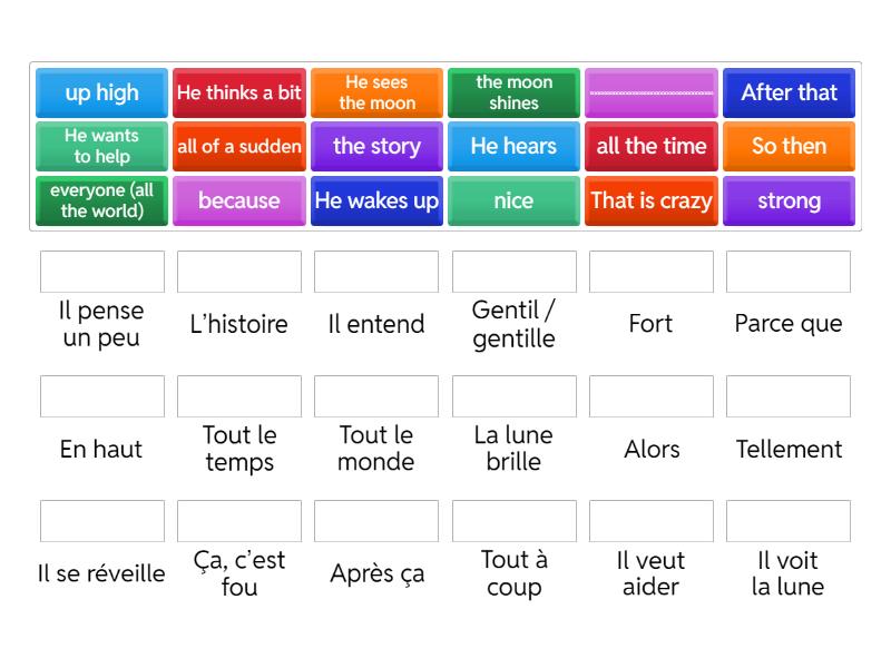 Le chat et la lune: vocabulaire (match-up) - Une las parejas