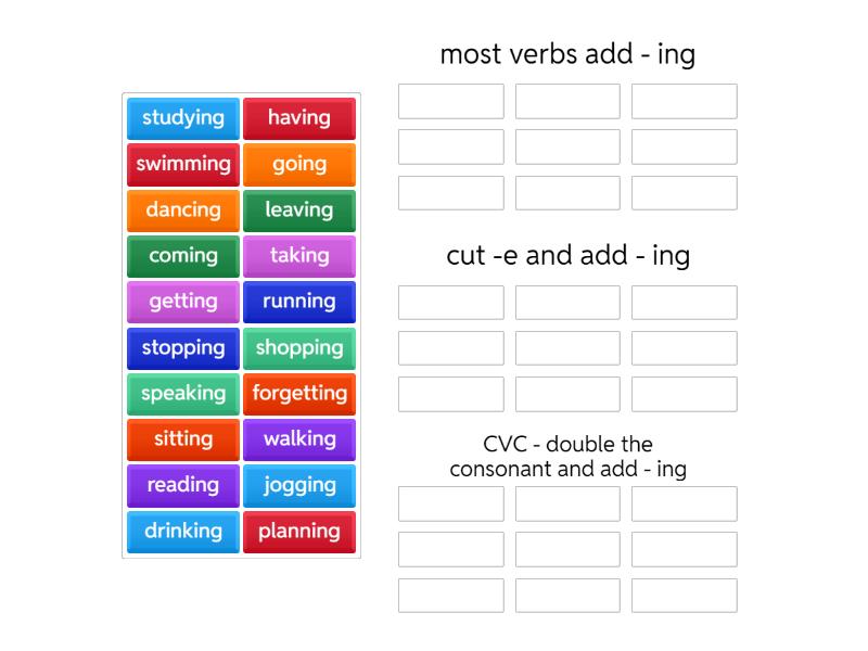 Present Continuous - Spelling rules - T.C. - Group sort