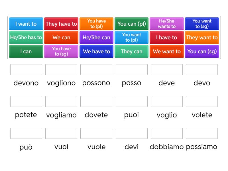Potere / Volere/Dovere - Match up