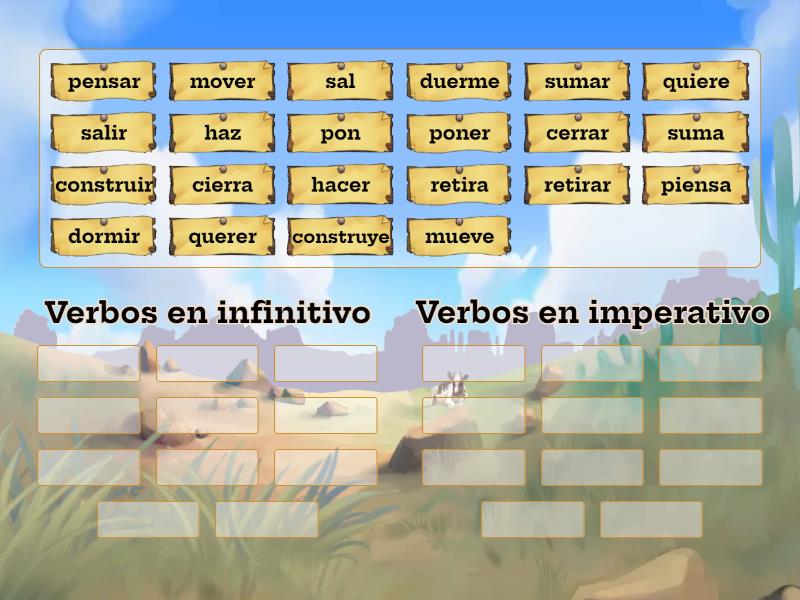 Verbos en infinitivo y verbos en imperativo - Ordenar por grupo