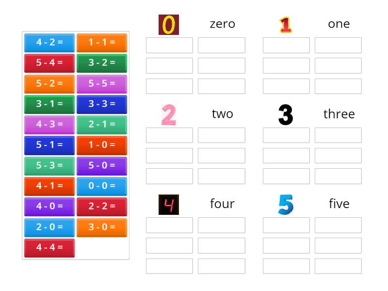 Subtract within 5 - Group sort