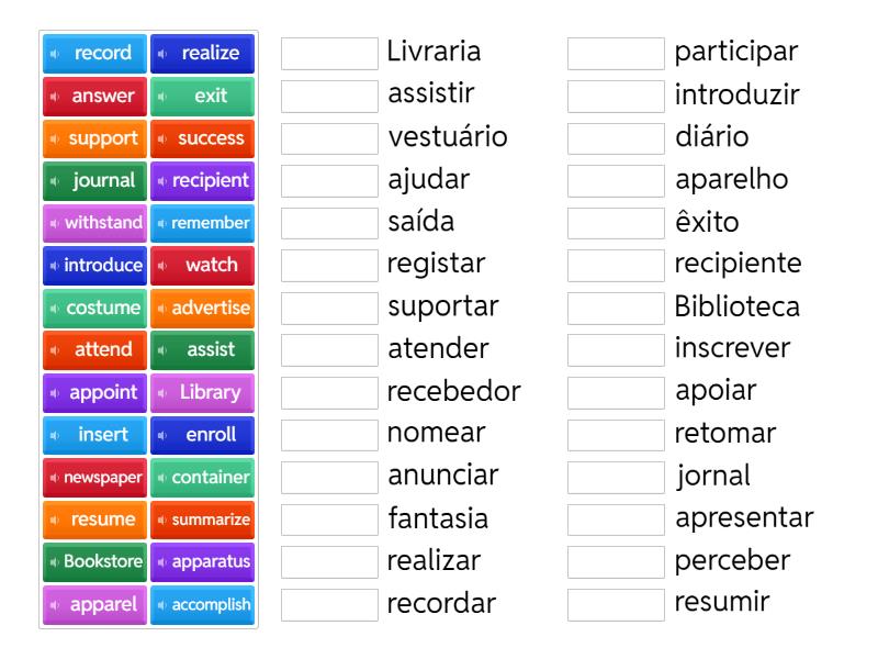 False Cognates Between English and Portuguese. Match the English word ...