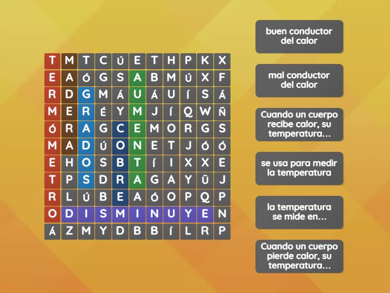 calor y temperatura - Sopa de letras