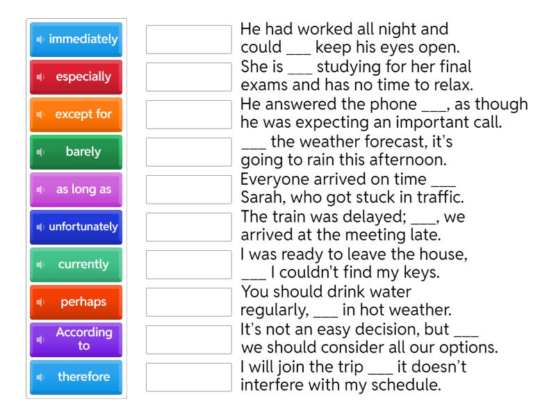 Harry Potter adverbs and linking words - Match up