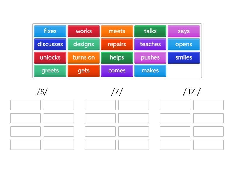 Present Simple (3rd person singular) Pronunciation - Group sort