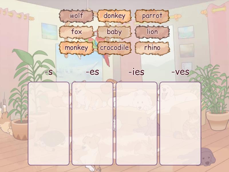 Advanced-U4-P1 - Pural Nouns (s/es/ies/ves) - מיון קבוצה