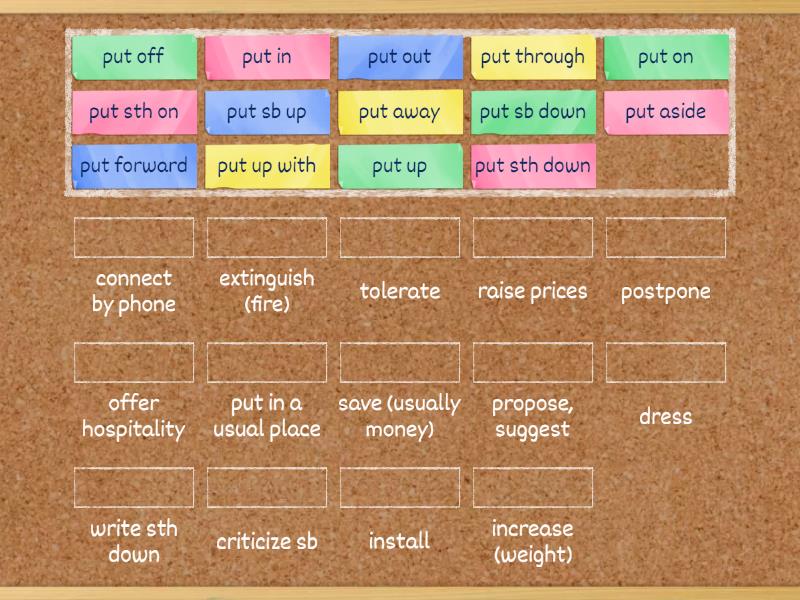 Phrasal verbs (put) - Сәйкестік