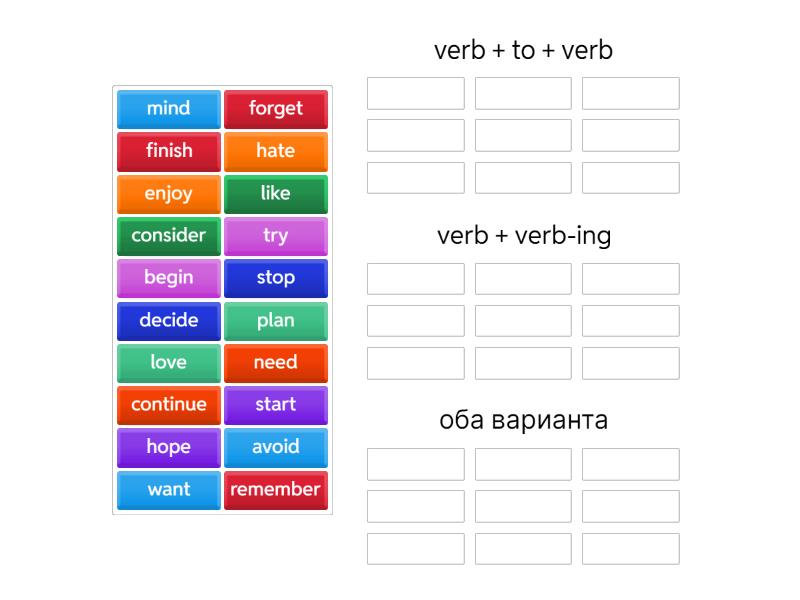 VERB +to/ing – Groups - Group sort