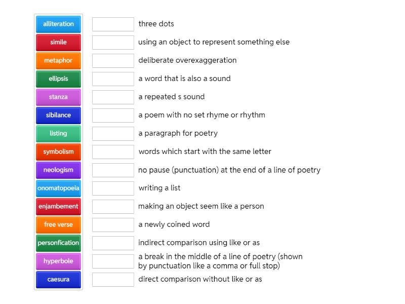 Poetic devices - Match up