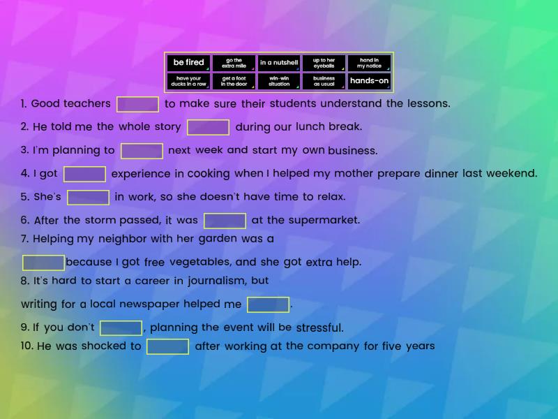 Work Idioms - Complete the sentence