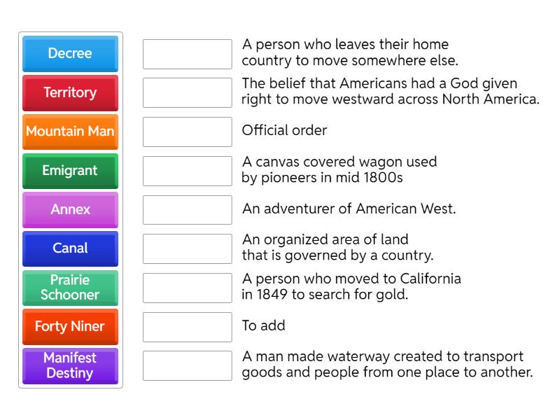 West Ward Expansion Vocabulary - Match up