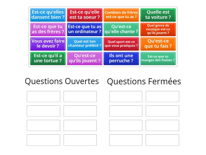 Questions ouvertes et questions fermées - Trier par groupe