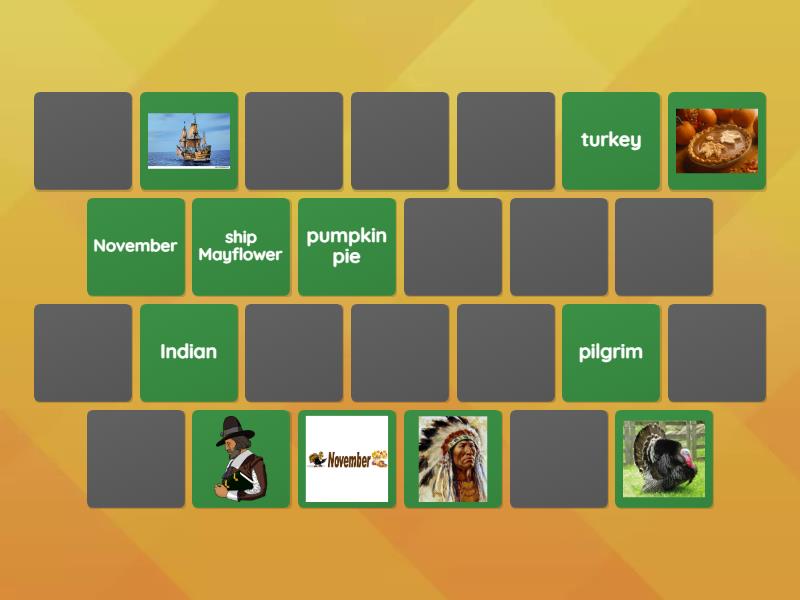Thanksgiving vocabulary - Matching pairs
