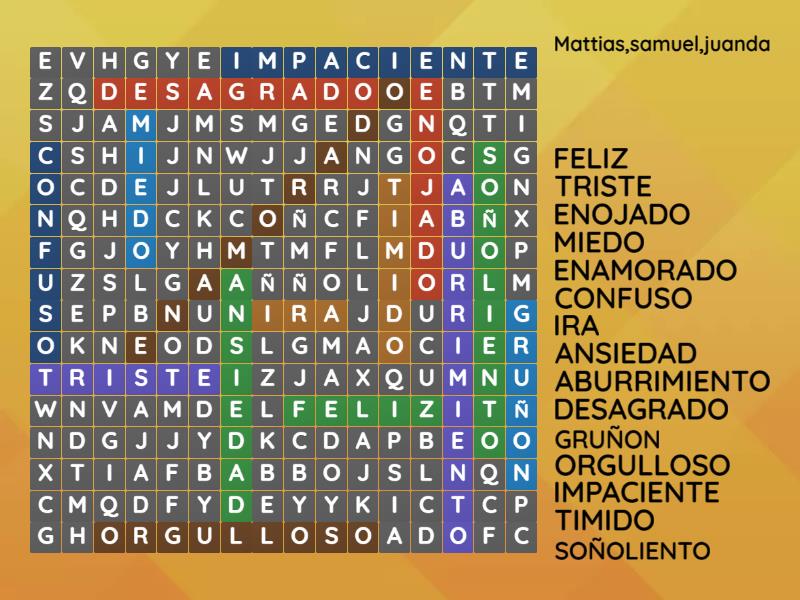 sopa de letras emociones - Wordsearch