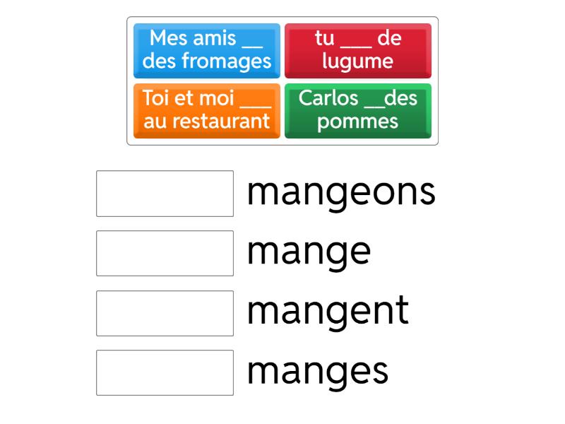 Conjugaition du verbe manger - Match up