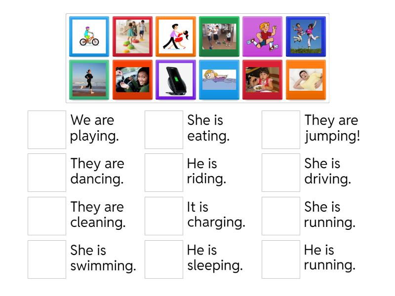 Present Progressive verbs and pronouns - Match up