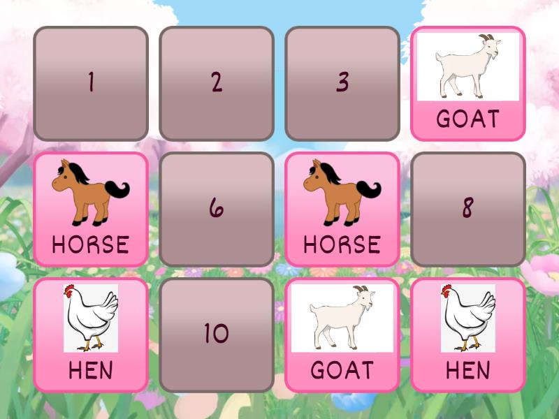 Farm animals - memory game - Matching pairs