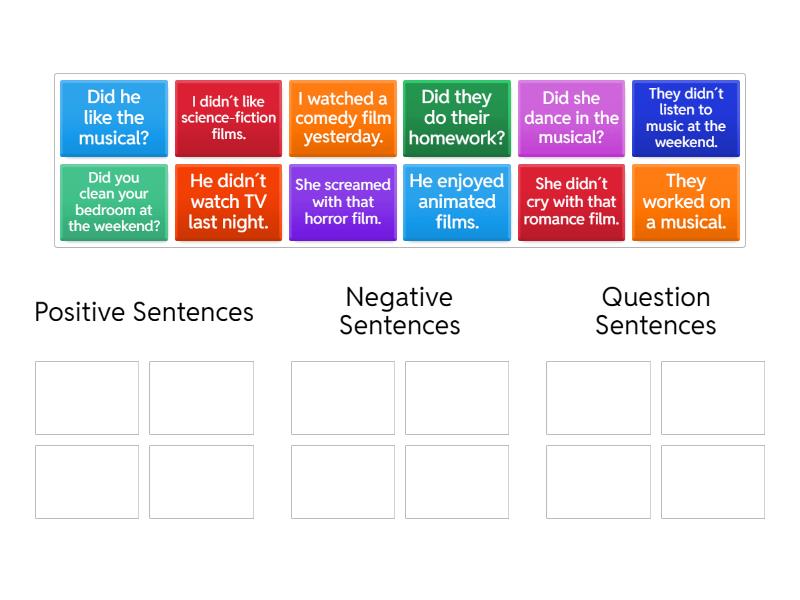 Past Simple: positive, negative and question sentences. - Group sort